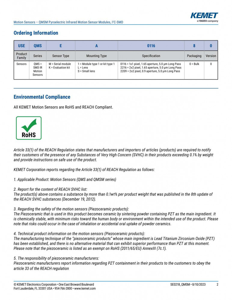 KEMET USEQMSM1220900 datasheet page 2