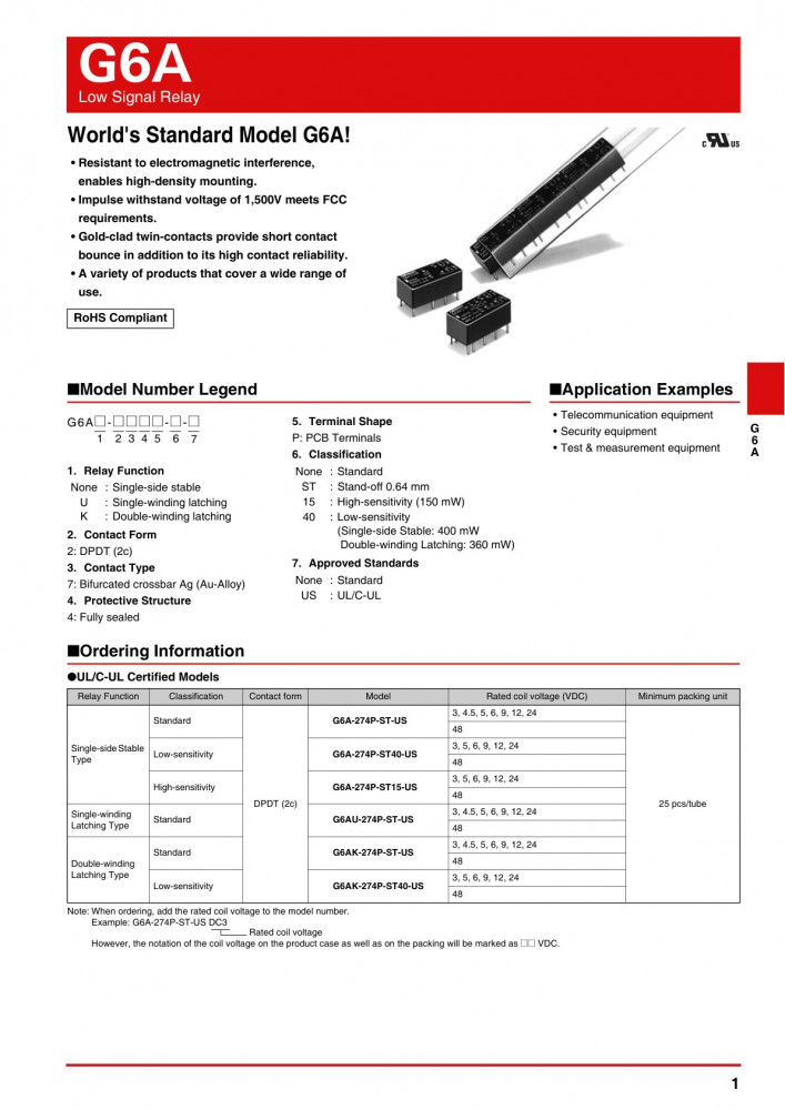 OMRON G6A datasheet page 1