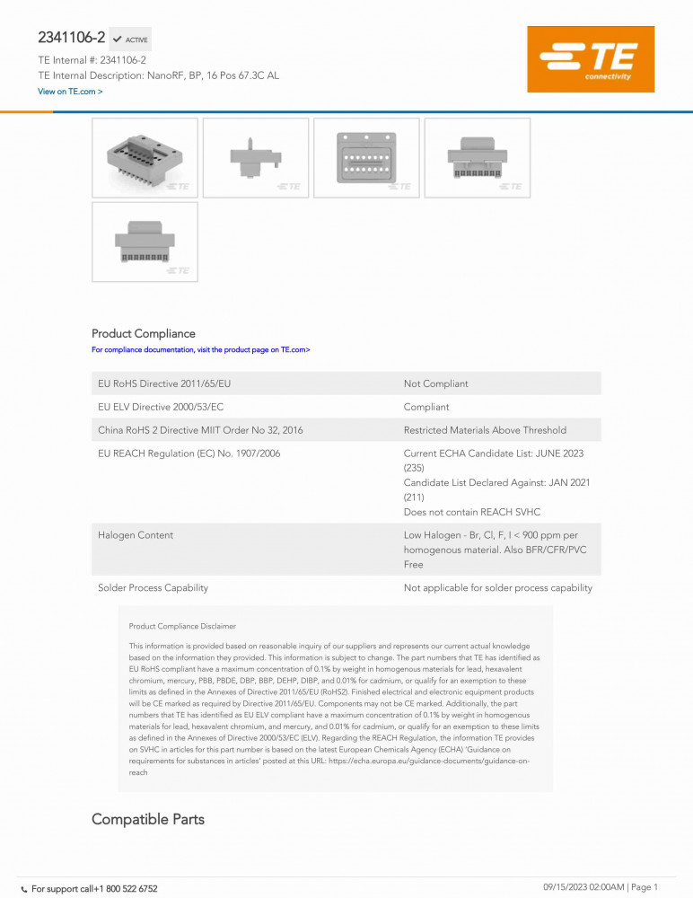TE Connectivity 2341106-2 technical document page 1
