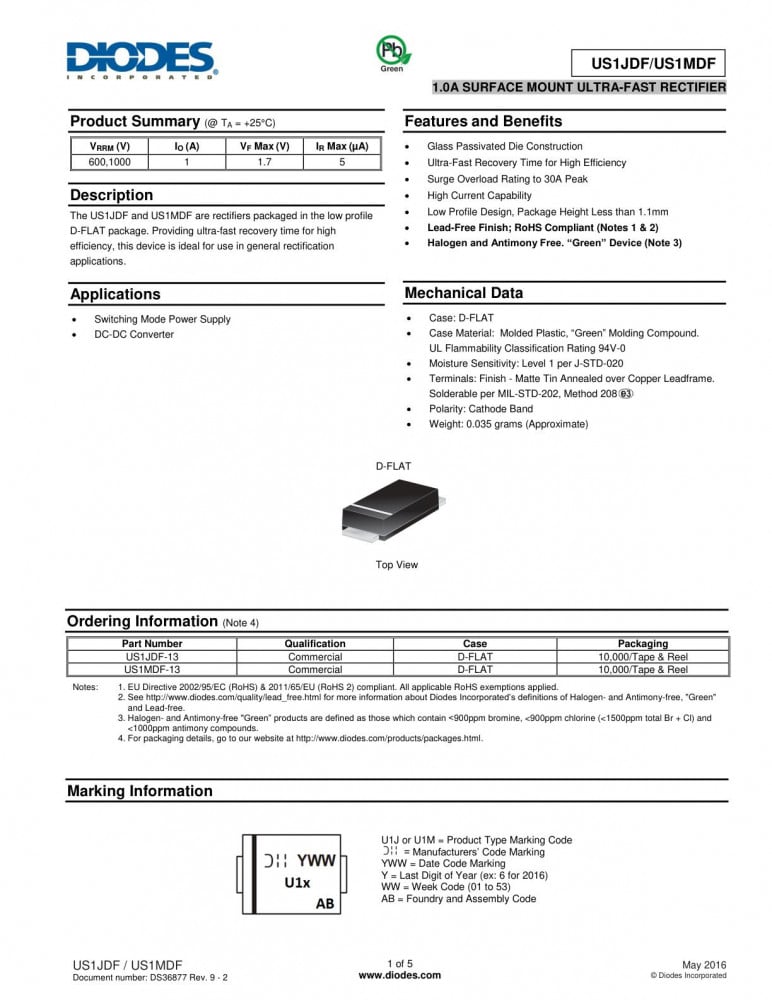 US1JDF-13 datasheet page 1