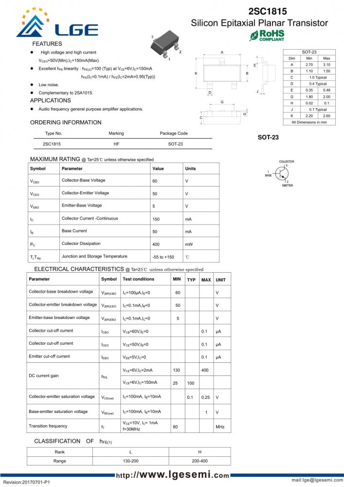 2SC1815H datasheet page 1