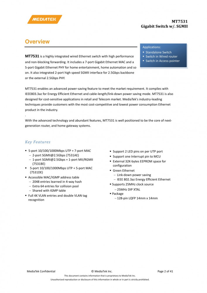 MT7531 datasheet page 2