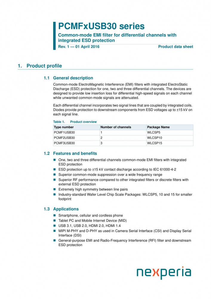 PCMF1USB30 series datasheet page 1