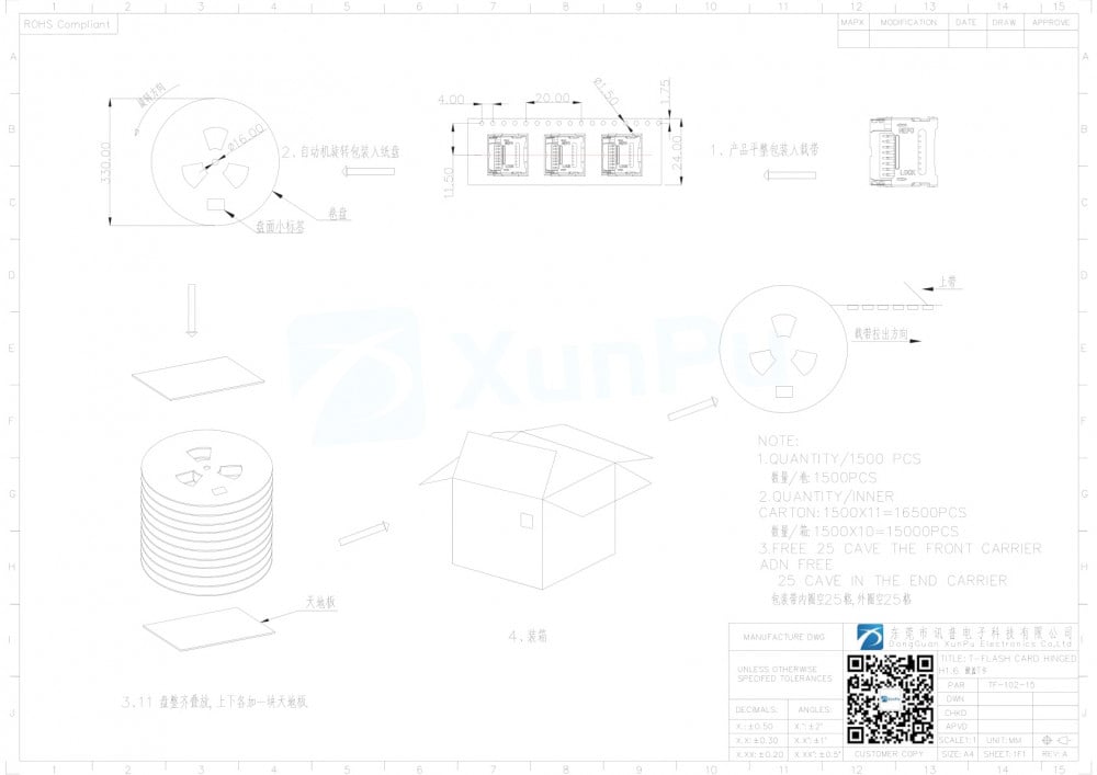 XUNPU TF-102-15 packaging and tolerance notes page 2