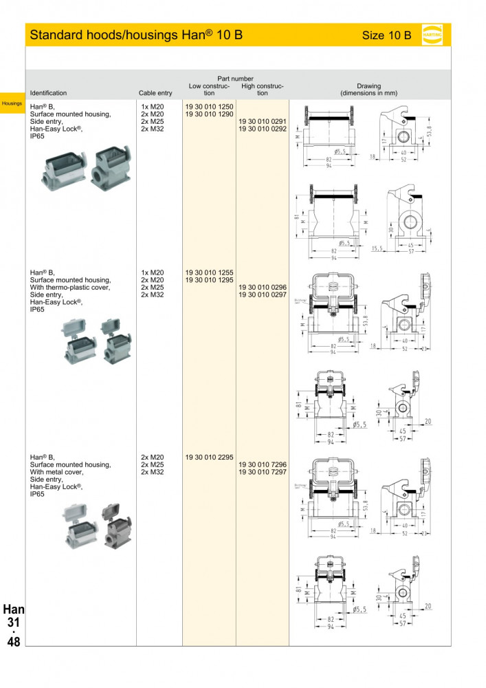 Product documentation image for Han B housing family