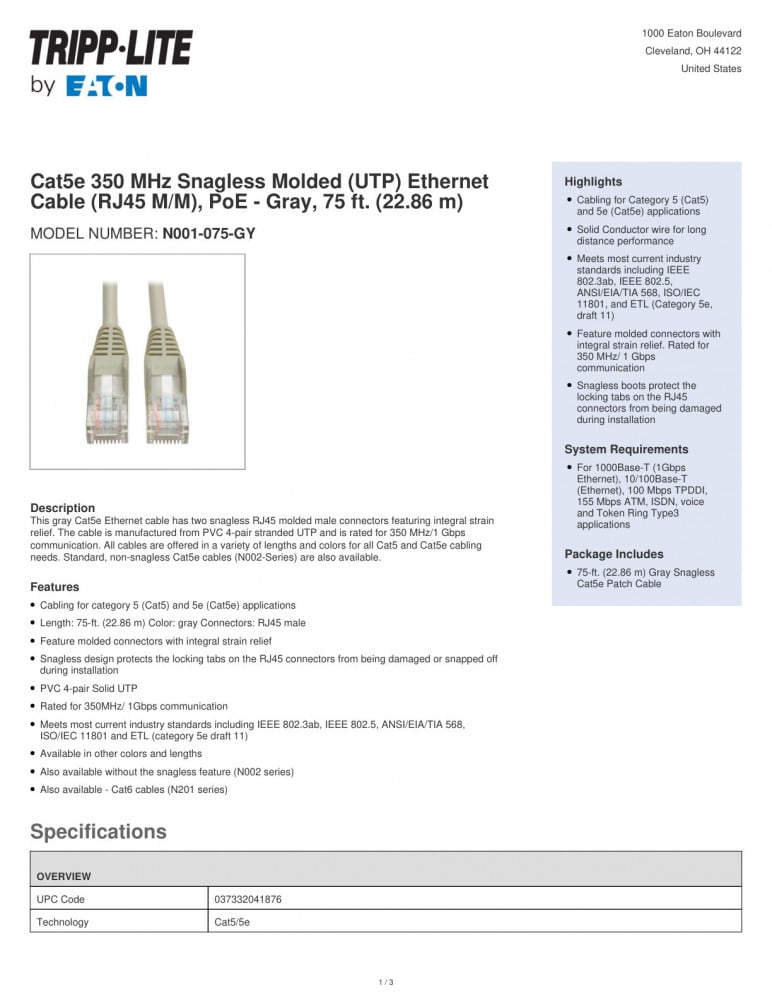 N001-075-GY technical document page 1