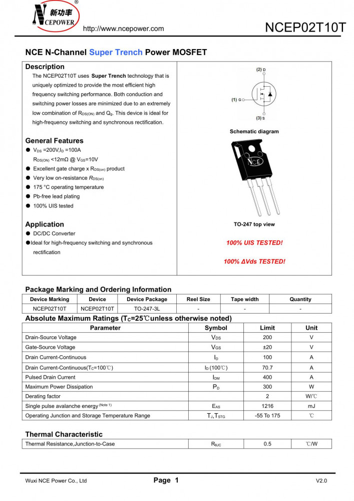 NCEP02T10T datasheet page 1