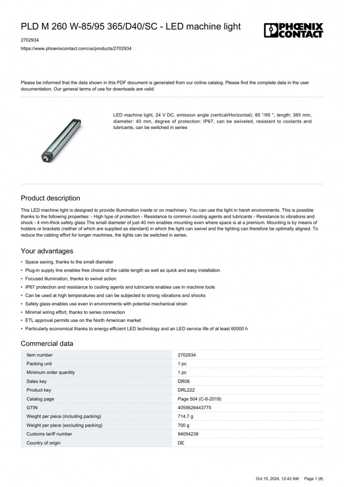Phoenix Contact 2702934 technical document page 1