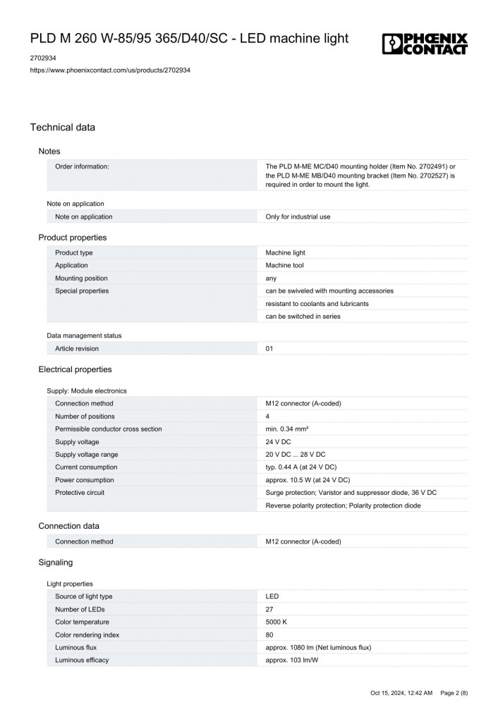 Phoenix Contact 2702934 technical document page 2