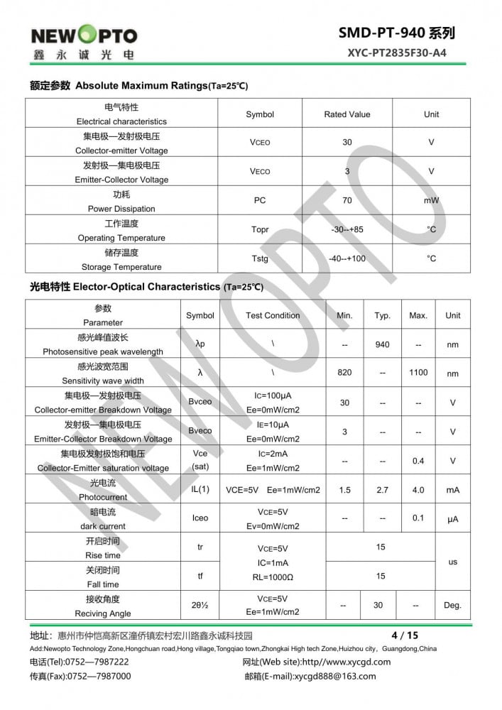 XYC-PT2835F30-A4 datasheet page 4