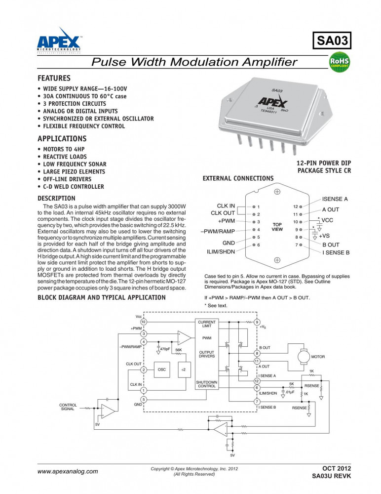APEX SA03 datasheet page 1