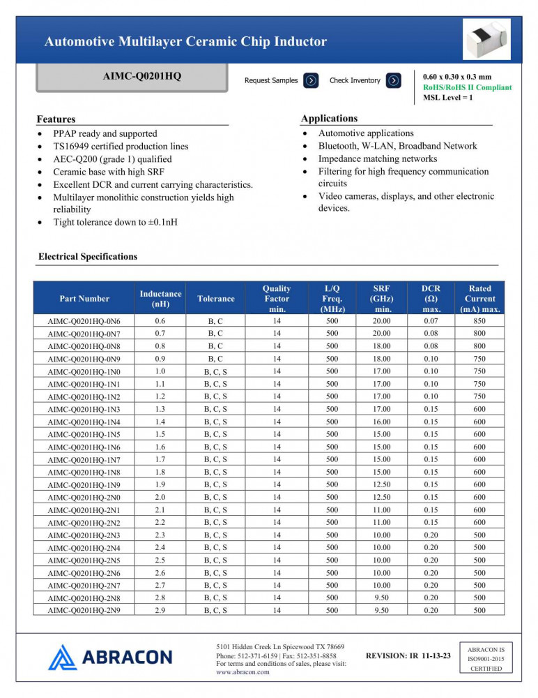 AIMC-Q0201HQ product document page 1
