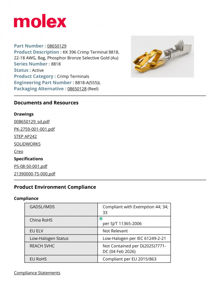 MOLEX KK 396 product specification page 1