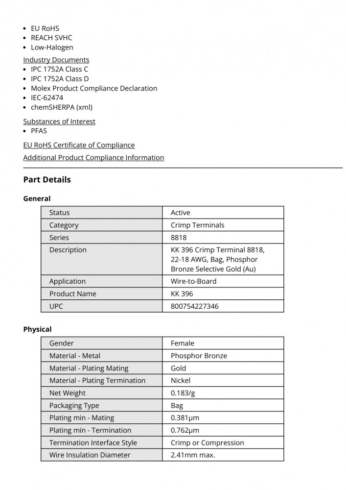 MOLEX KK 396 product specification page 2