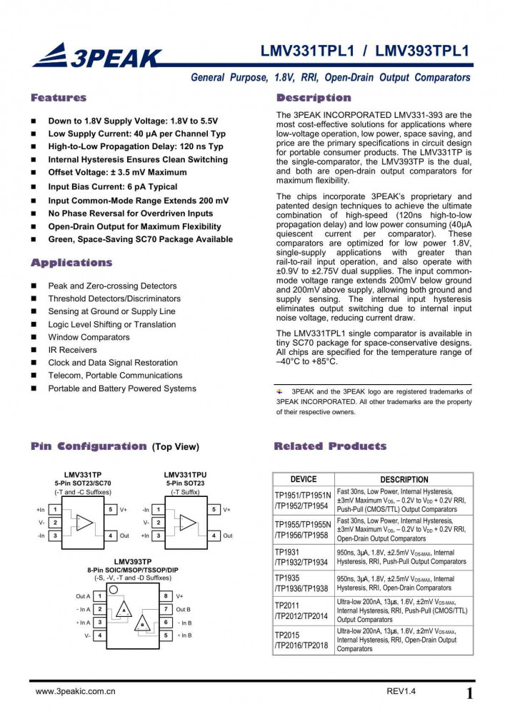 LMV393TP-VR datasheet page 1