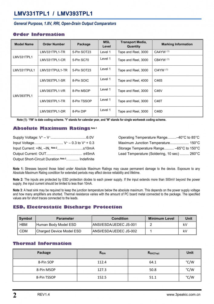 LMV393TP-VR datasheet page 2