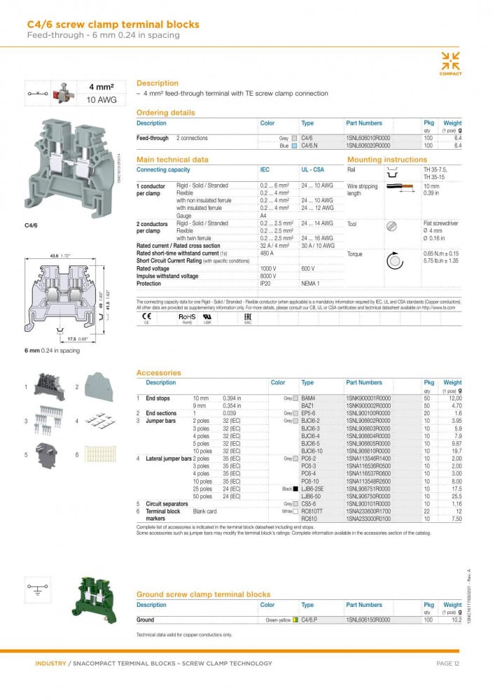 TE Connectivity C4/6.P technical document page