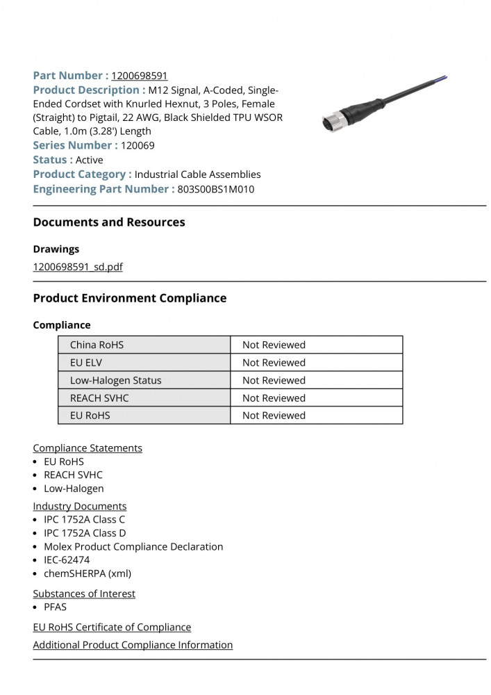 Molex product drawing, page 1