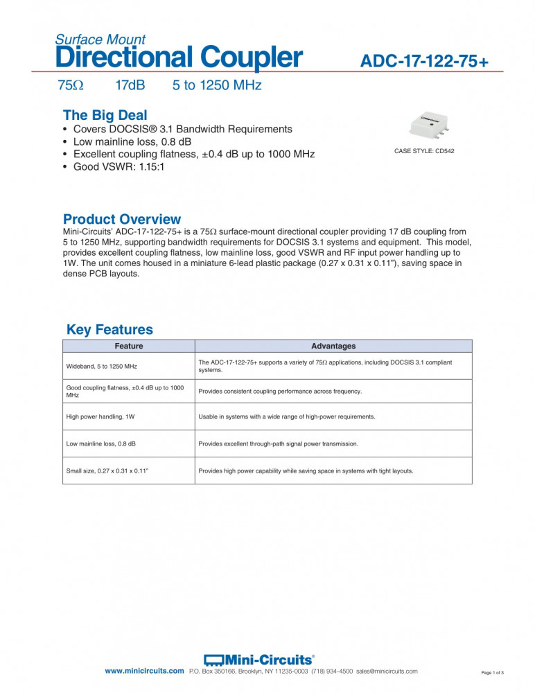 ADC-17-122-75+ datasheet page 1