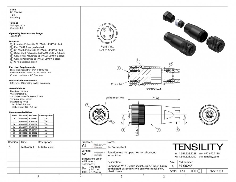 55-00265 product drawing and specification sheet