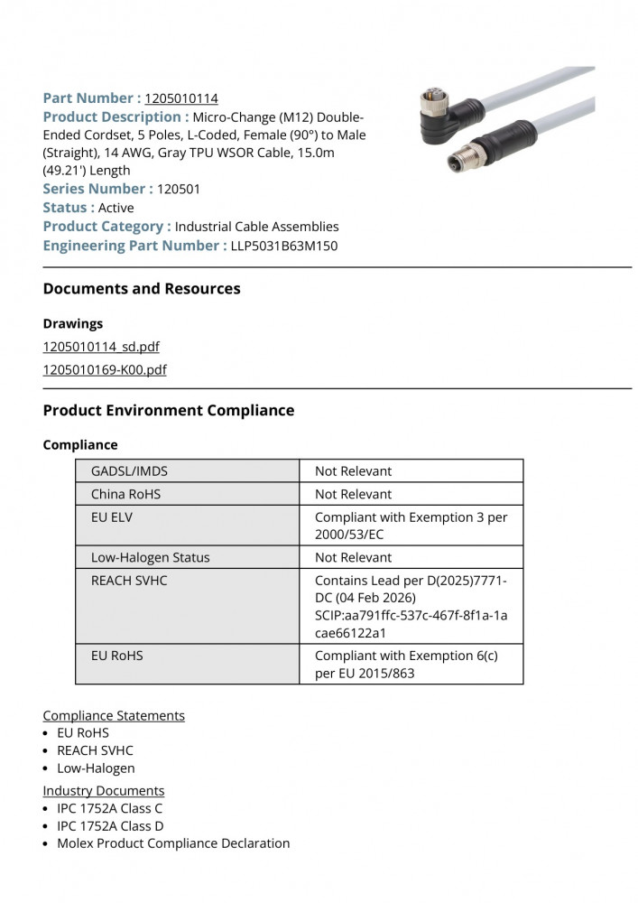 MOLEX supplied product-document image, page 1