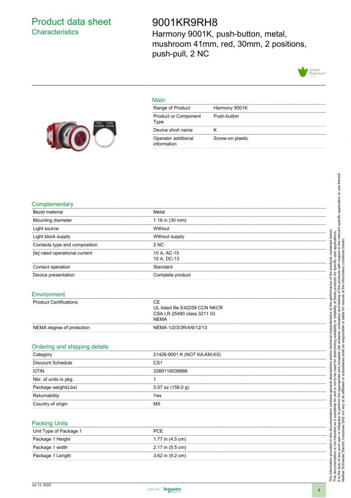 9001KR9RH8 technical document page 1