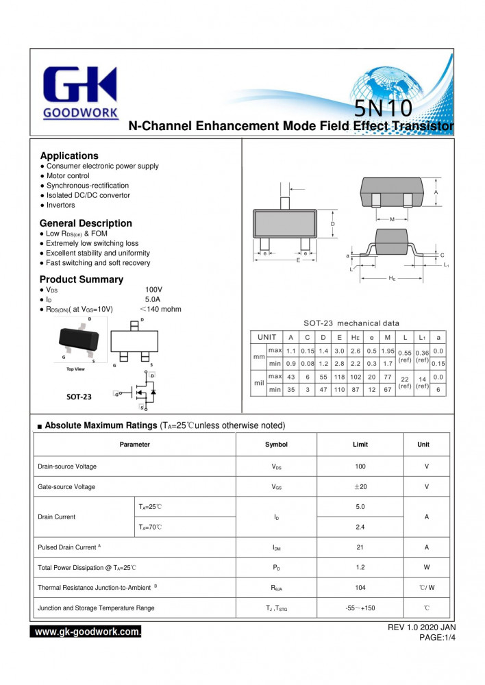 GOODWORK 5N10 datasheet page 1