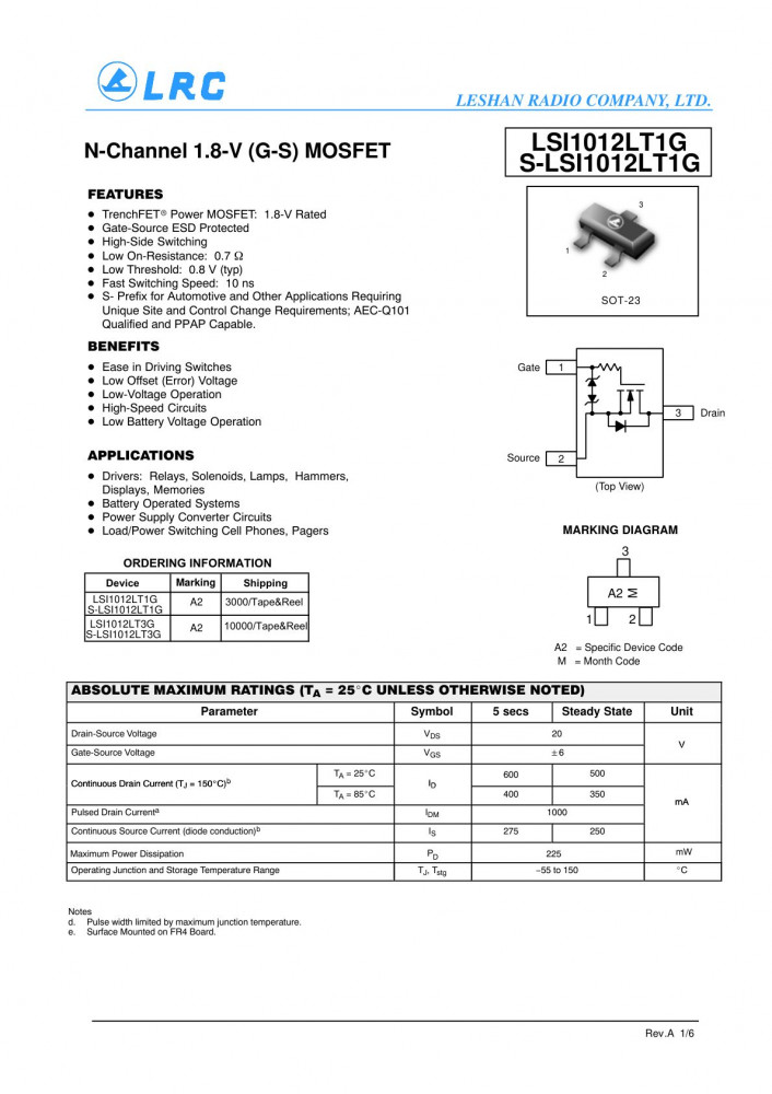 LSI1012LT1G technical document page 1