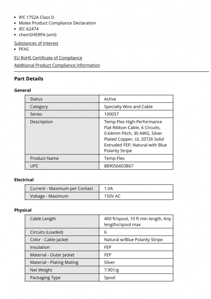 Molex product documentation page 2