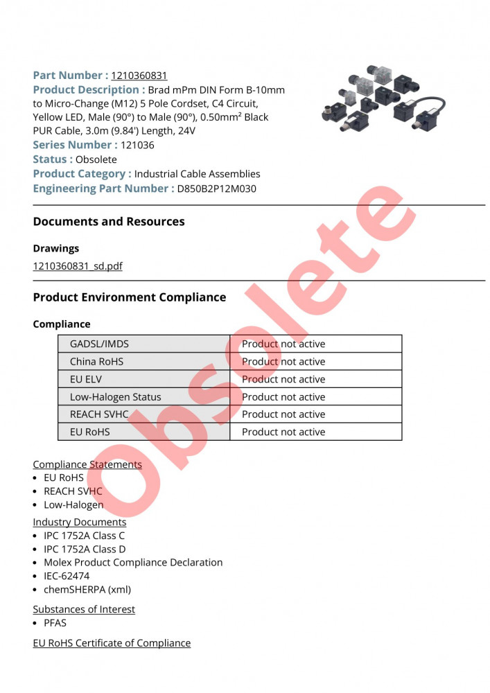 MOLEX cable technical document, page 1