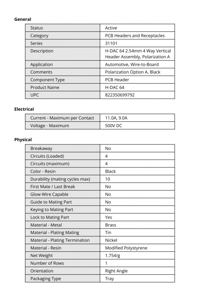 MOLEX 311010040 technical document page 2