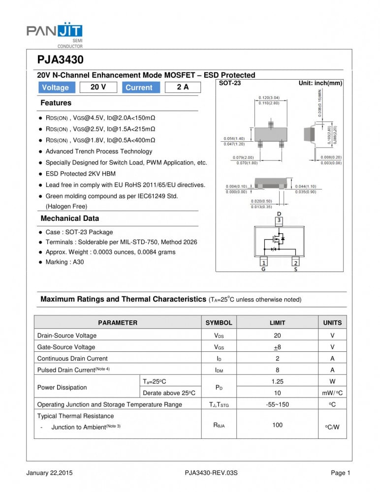 PJA3430 datasheet page 1
