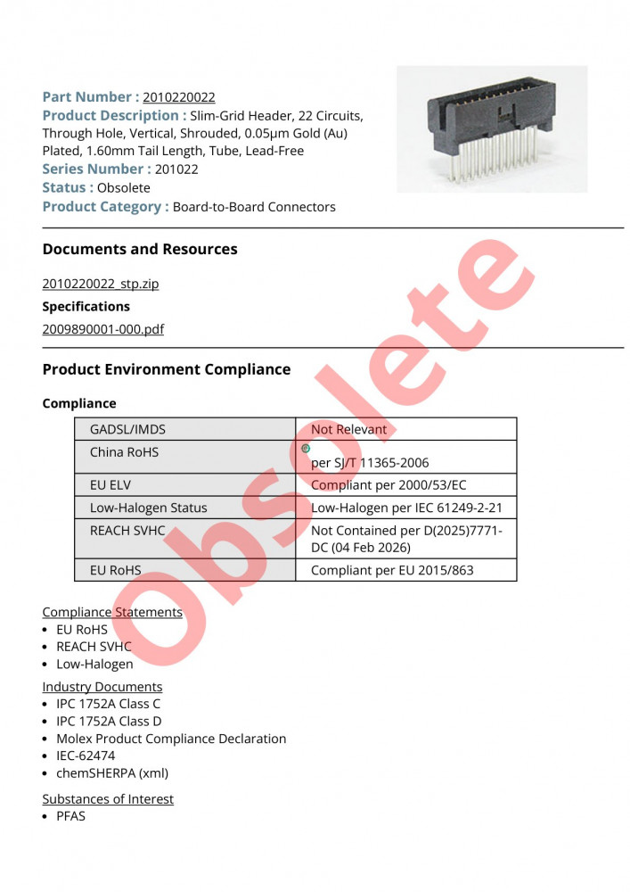 MOLEX 2010220022 technical document page 1