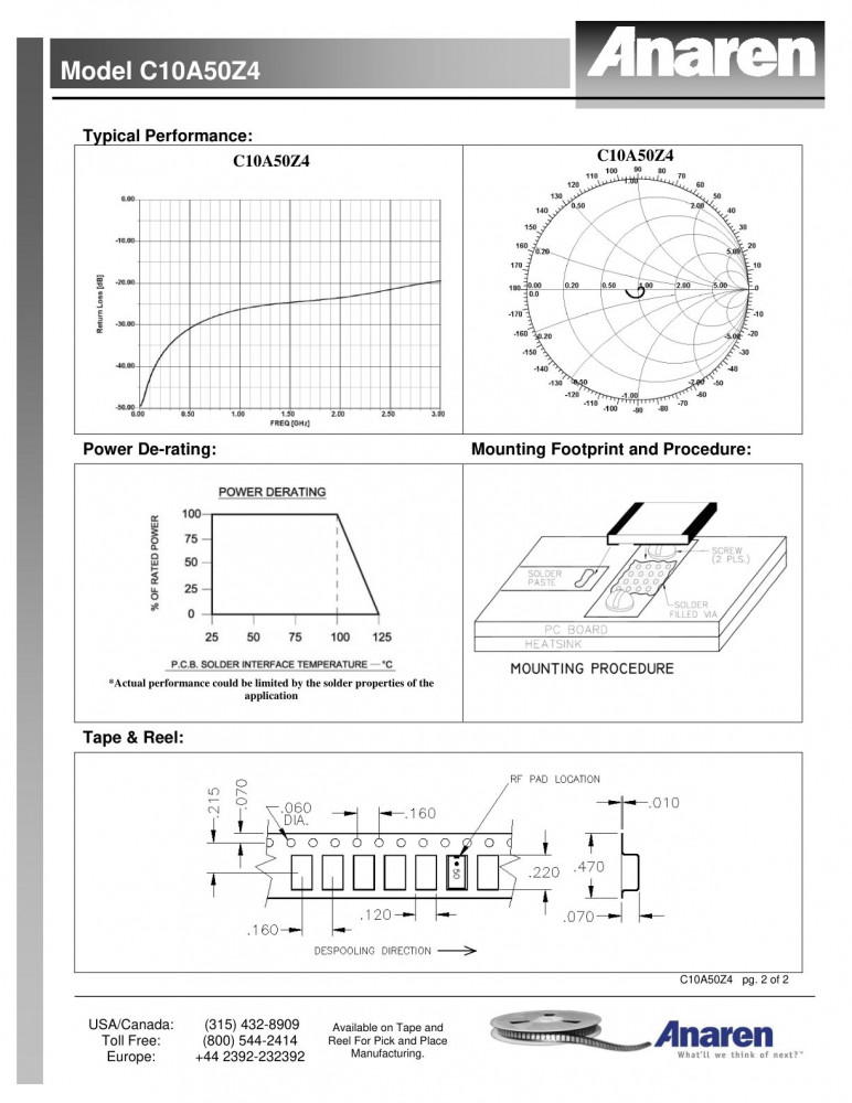 Anaren C10A50Z4 datasheet page 2