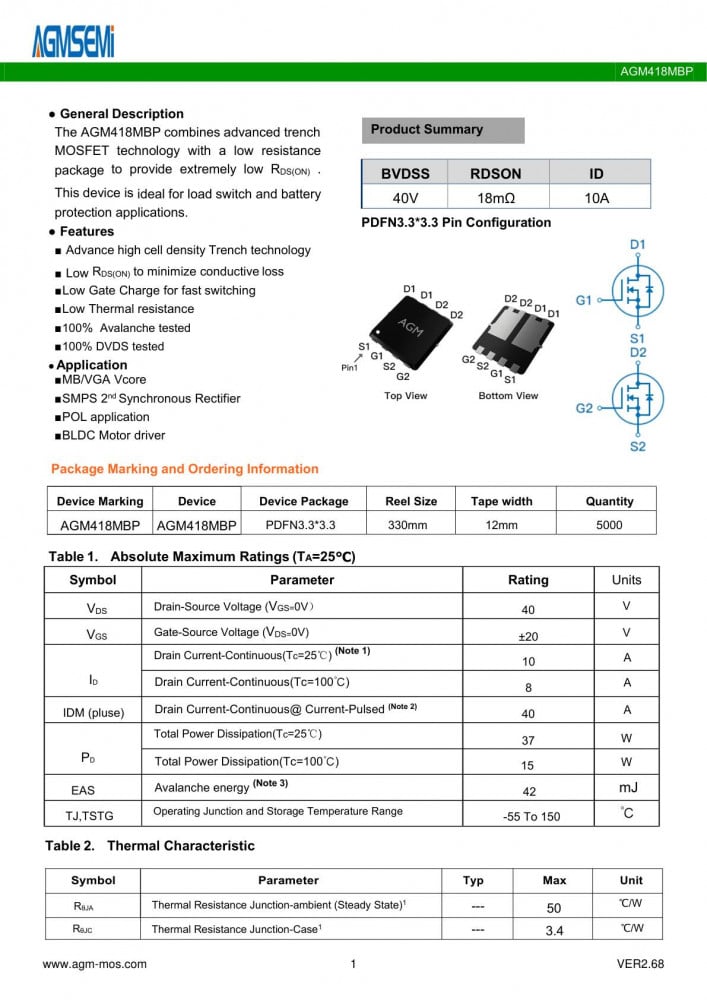 AGM418MBP datasheet page 1