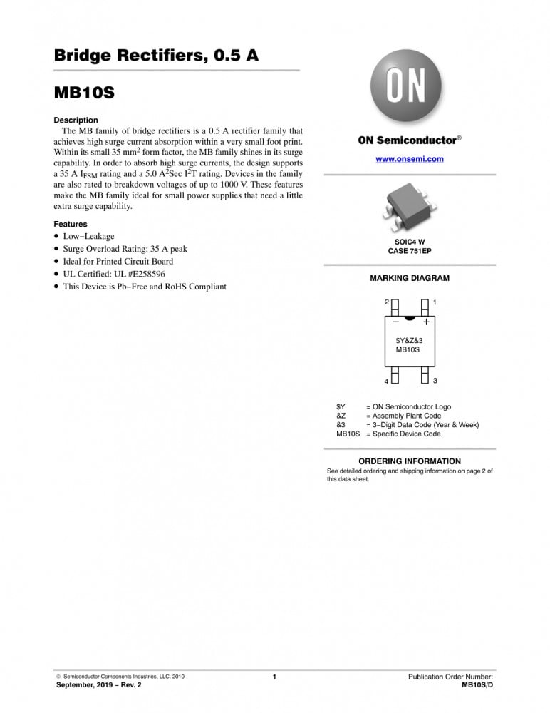 MB10S datasheet page 1