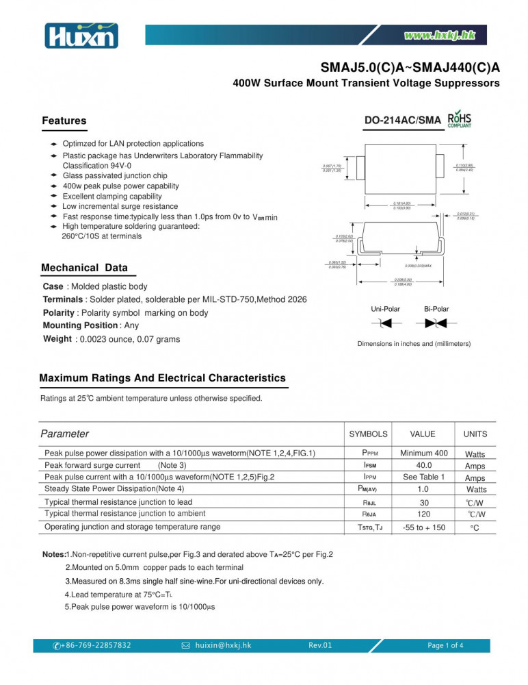 SMAJ series datasheet page 1