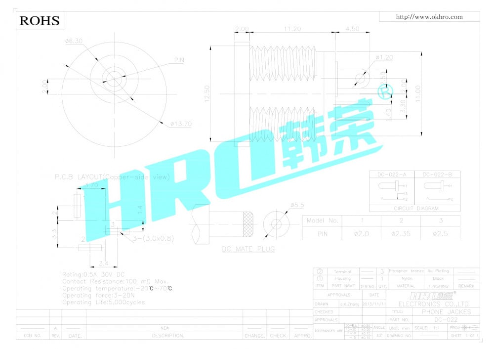 HRO DC-022 drawing and material specification