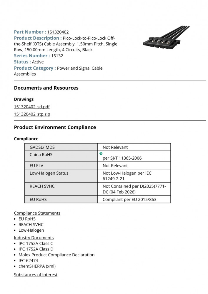 MOLEX 151320402 product document image 1