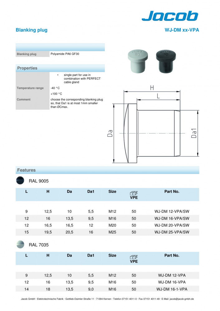 WJ-DM blanking plug technical documentation, page 1