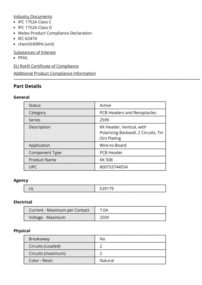 Molex KK 508 connector specification page 2