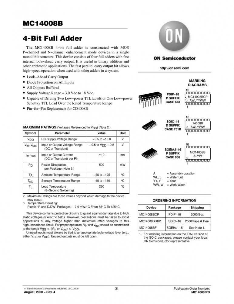 MC14008BF datasheet page 1