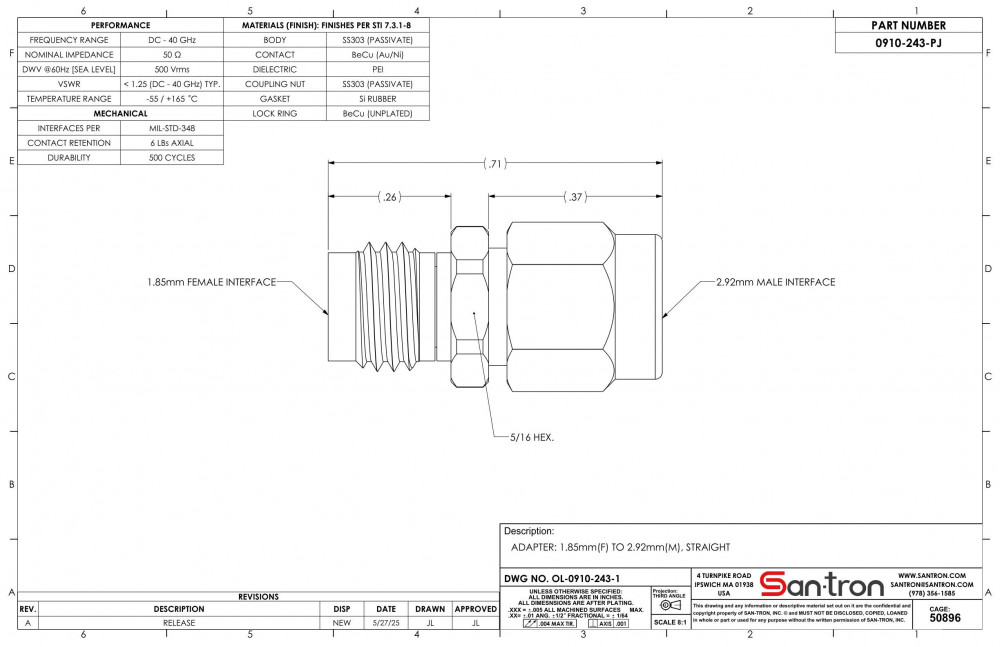 SAN-TRON 0910-243-PJ product drawing
