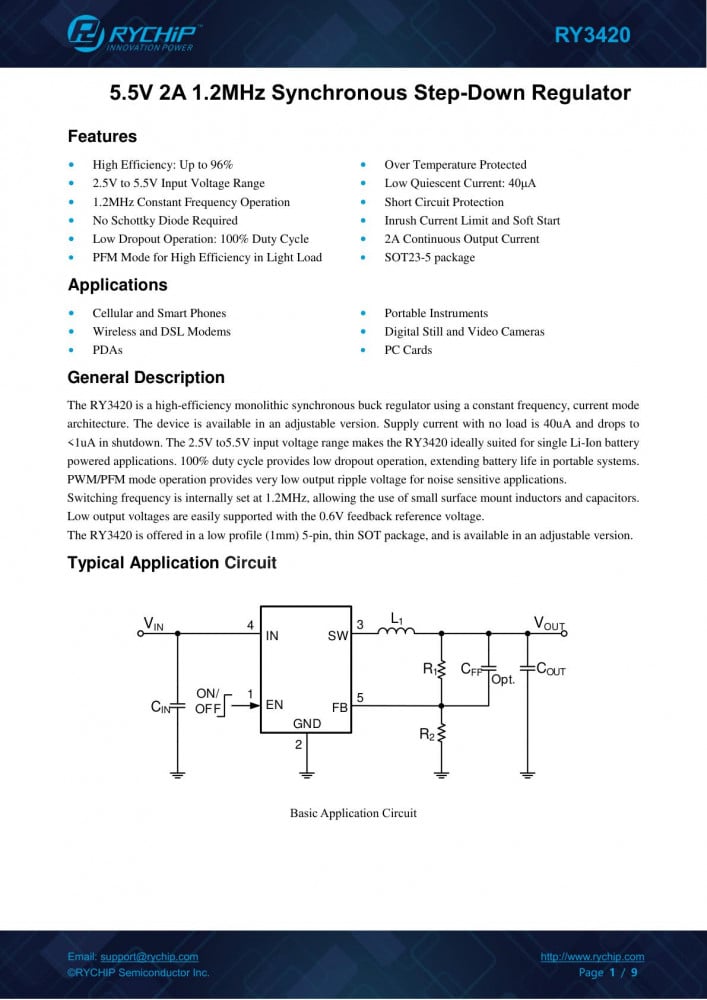 RY3420 technical document page 1