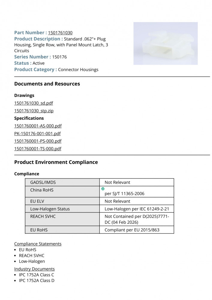 MOLEX 1501761030 technical document page 1