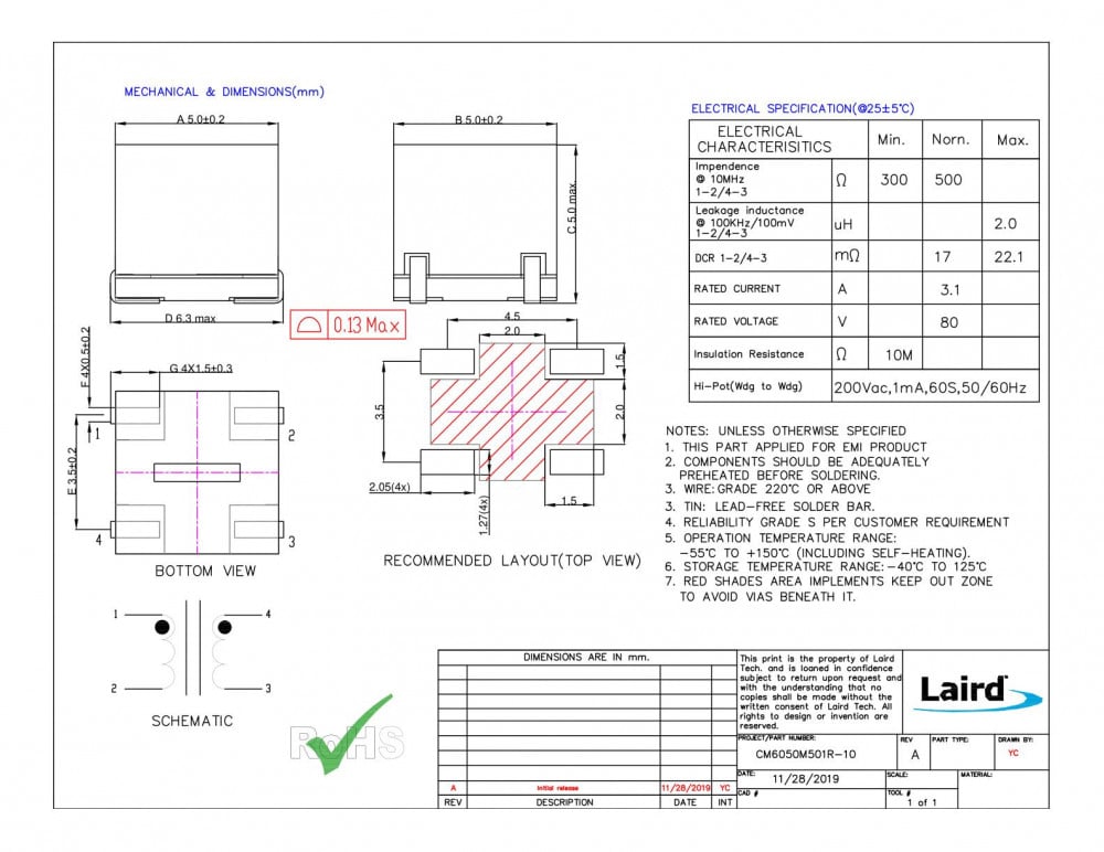 CM6050M501R-10 Laird technical drawing