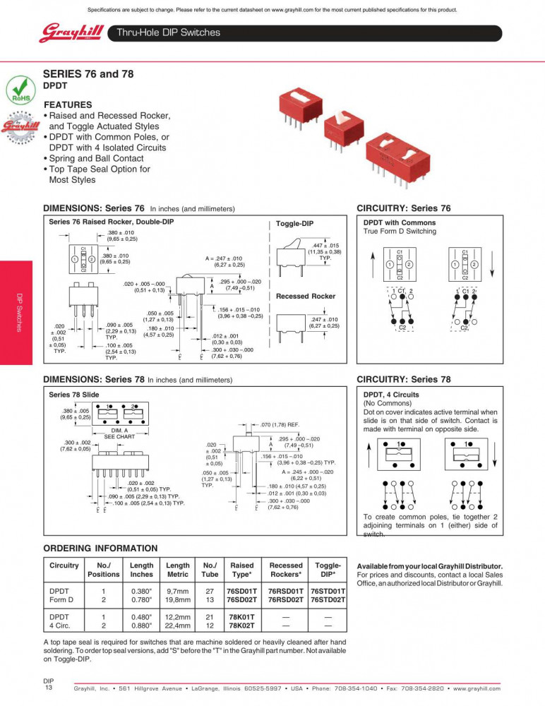 Grayhill Series 76 and 78 product information page