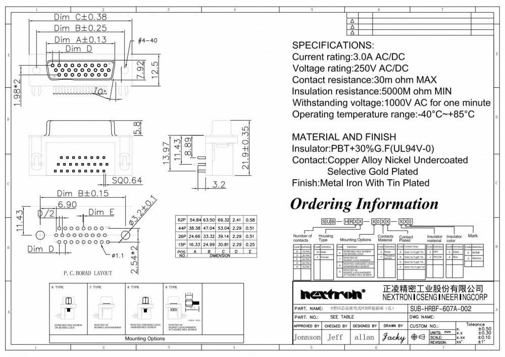 Nextron SUB-HRBF-607A-002 technical document preview