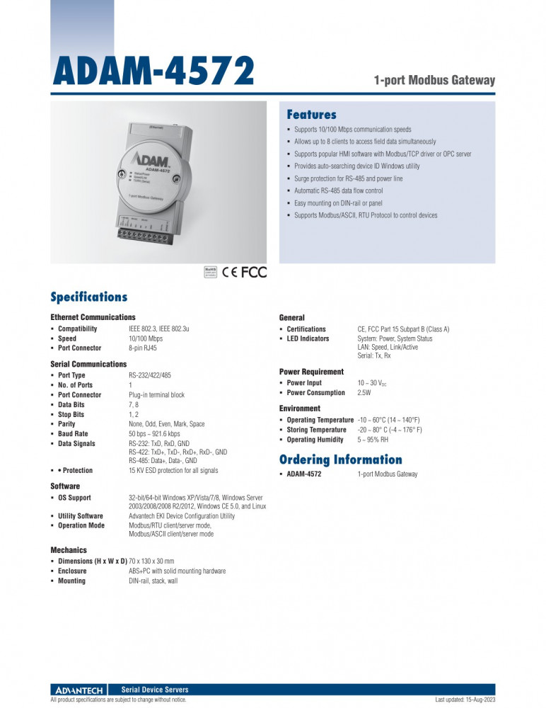 ADAM-4572 product documentation page 1