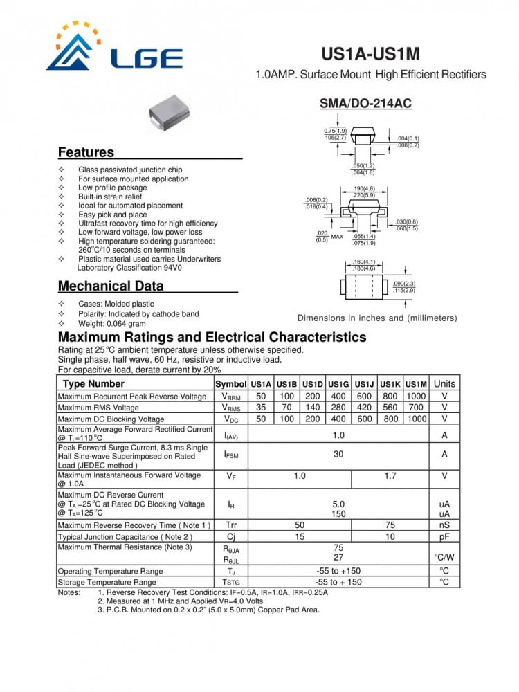 LGE US1G datasheet page 1